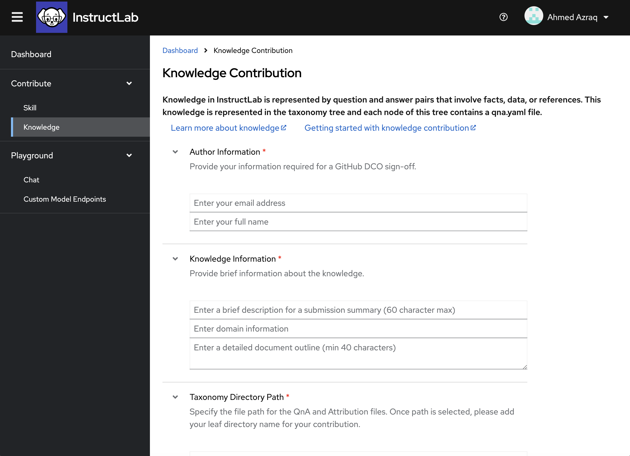 Contributing Knowledge To Open Source Llms Like The Granite Models Using The Instructlab Ui