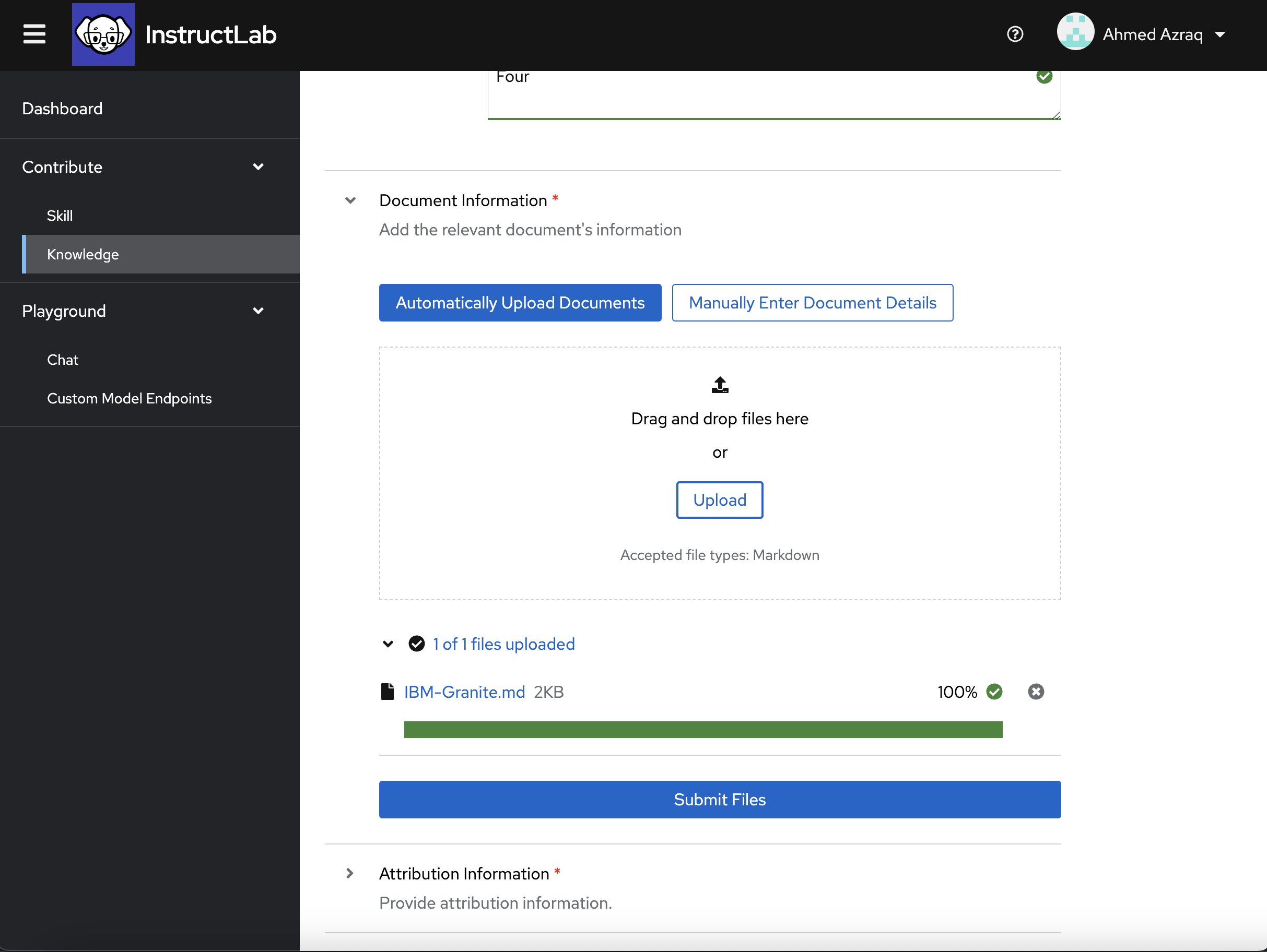 Contributing knowledge to open-source LLMs like the Granite models using the InstructLab UI ...