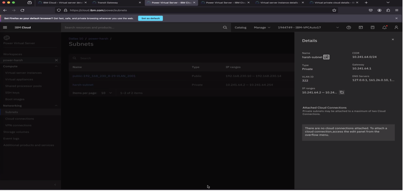Integrating Power Virtual Server, virtual private cloud, and classic ...
